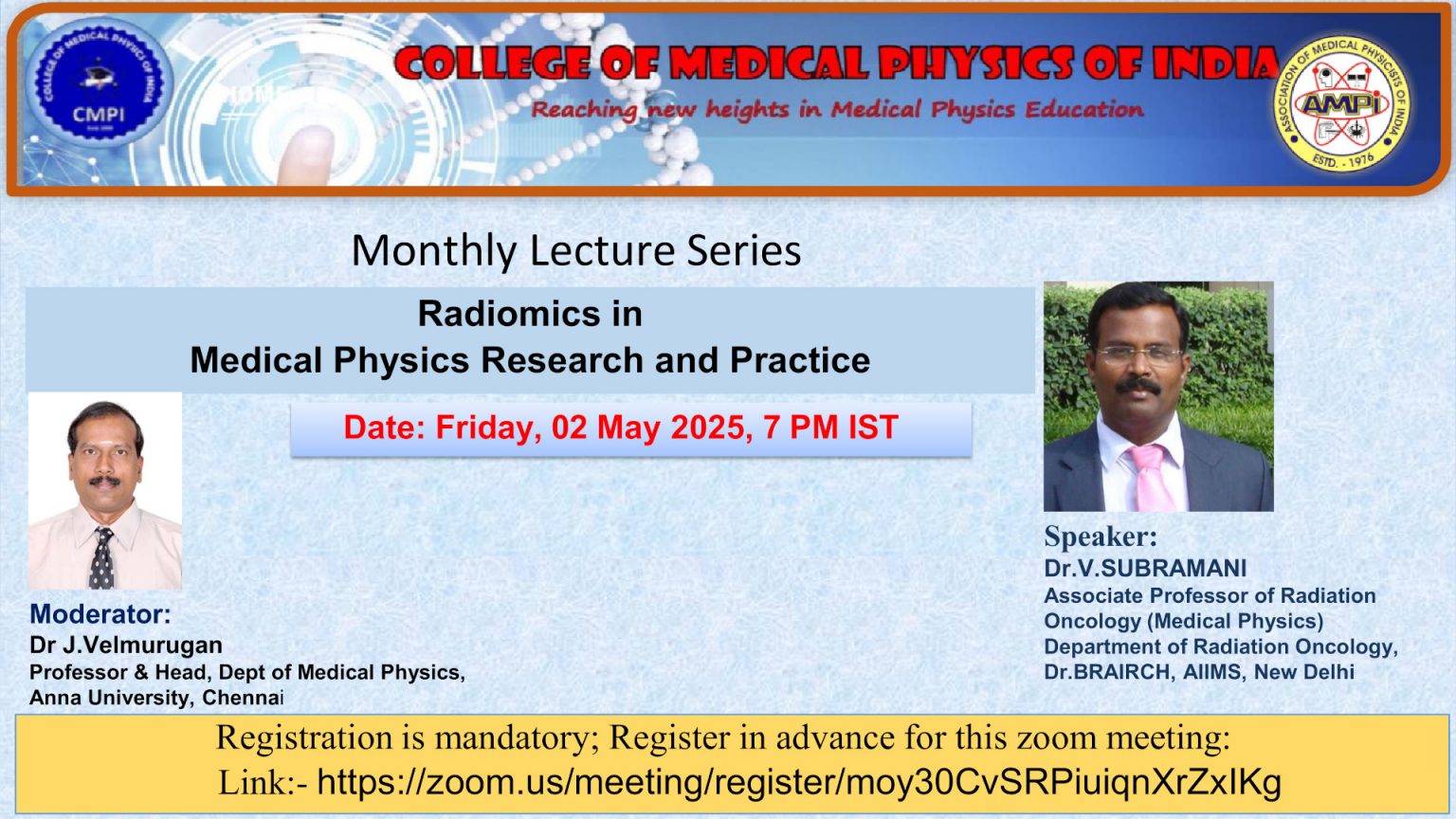 Register for CMPI Monthly Lecture on “Radiomics in Medical Physics ...